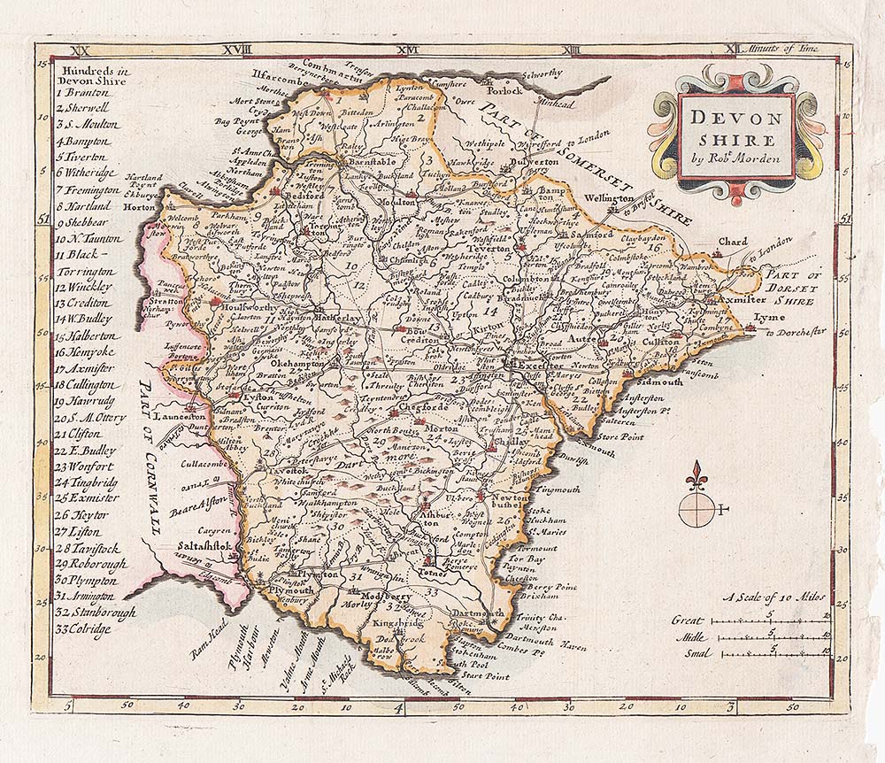 Devonshire | Speed | Saxton | Town Plan | antique prints maps